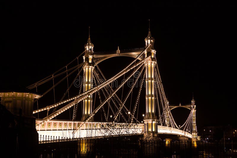 Albert S Bridge at Night, London, Uk Stock Image - Image of european ...