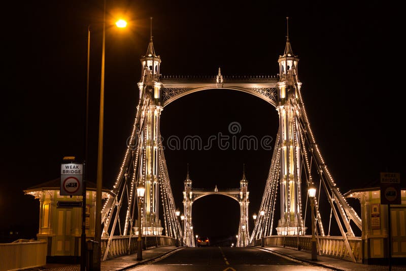 Albert S Bridge at Night, London, Uk Stock Photo - Image of albert ...