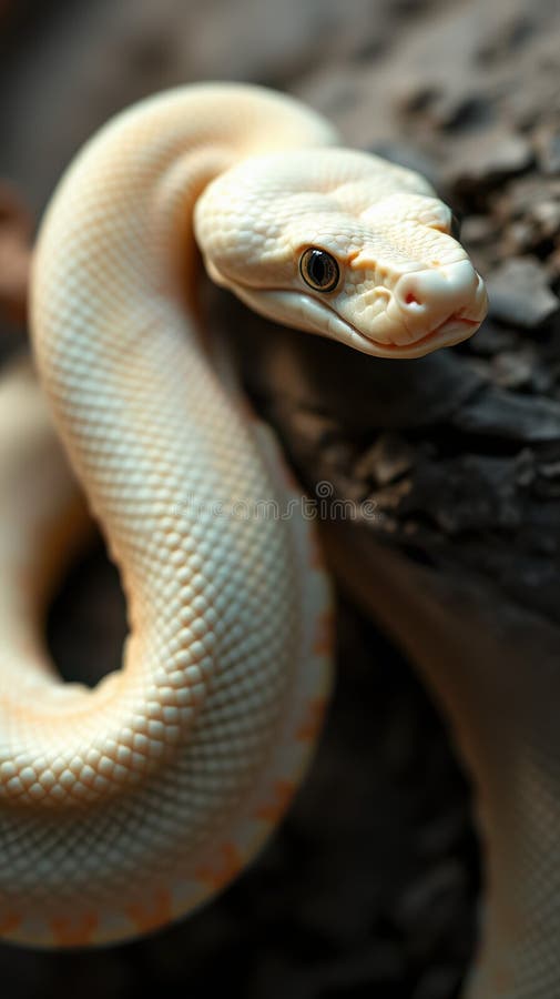 Beautiful Albino Ball Python Resting on a Rocky Surface Under Natural ...