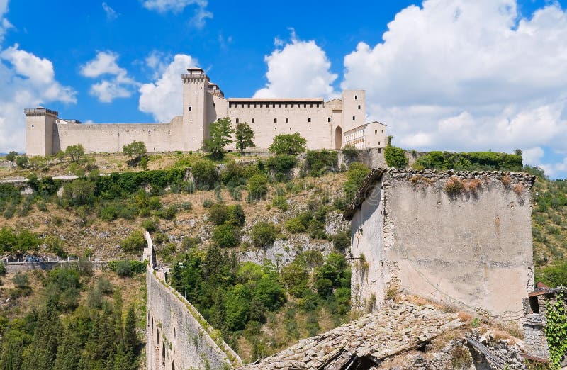Castle of Spoleto at the Sunset with Clouds Stock Image - Image of dark ...