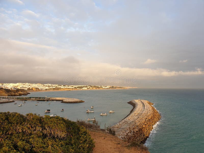 Albufeira harbour boats stock image. Image of abrigo - 165396771