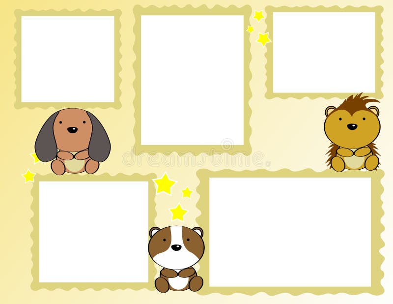 Album Frame Baby Animals Cartoon Illustration Poster Card Stock Vector ...