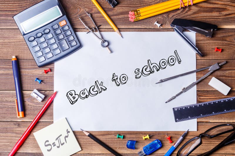 Album Sheet with Text - Back To School and Student Material on Wooden ...