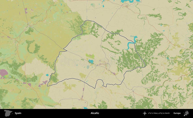 Alcaniz Outlined, Spain. Topographic Humanitarian Stock Illustration ...