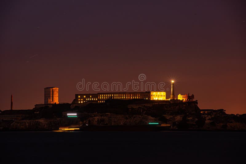 The Alcatraz Lighthouse Against the Night Sky Stock Photo - Image of ...