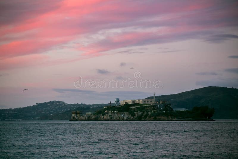 Alcatraz at Sundown stock image. Image of waves, sunset - 40591133