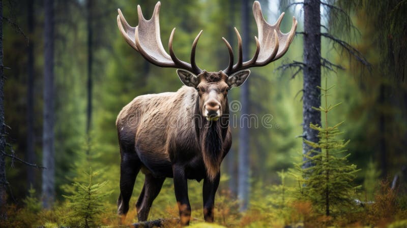 Alces Alces Shirasi, Moose, Elk is Standing in Dry Grass, in Typical ...