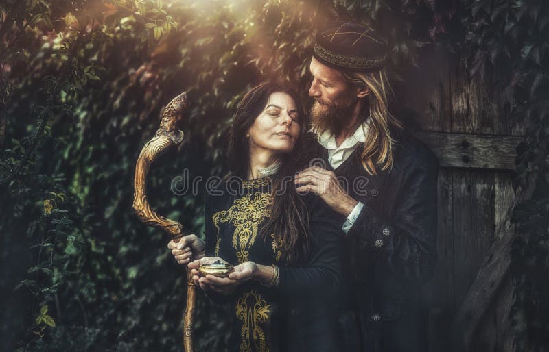 Alchemist in a Beautiful Ornamental Dress in Nature. Stock Image ...