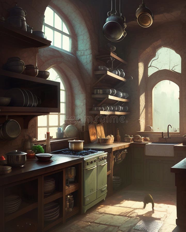Alchemist Kitchen, Magic and Poisons Stock Illustration - Illustration ...