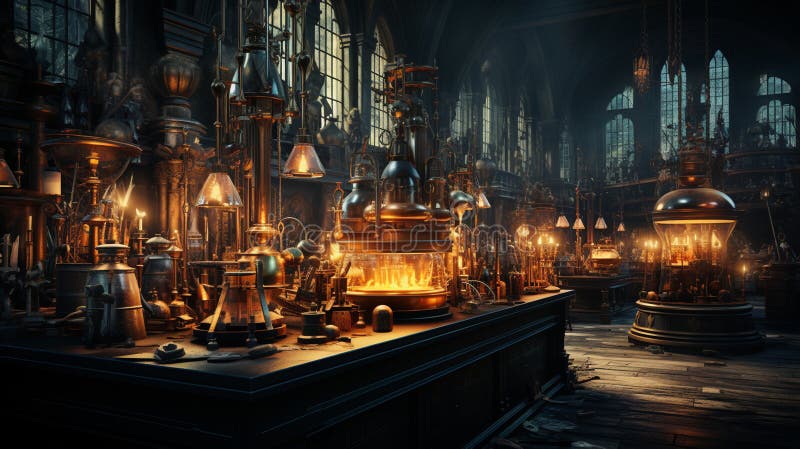 Alchemist Lab with Different Equipments Stock Illustration ...