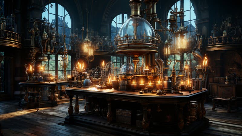 Alchemist Lab with Different Equipments Stock Illustration ...