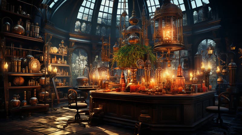 Alchemist Lab with Different Equipments Stock Illustration ...