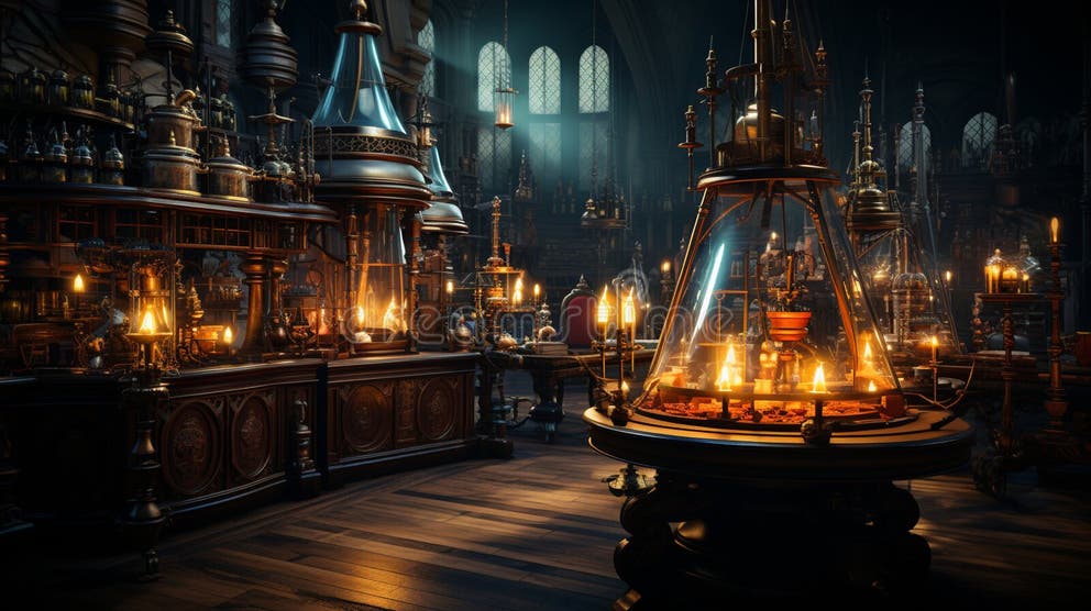 Alchemist Lab with Different Equipments Stock Illustration ...