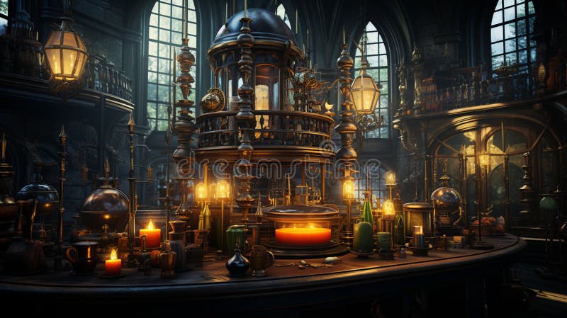 Alchemist Lab with Different Equipments Stock Illustration ...