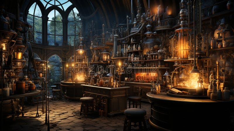 Alchemist Lab with Different Equipments Stock Illustration ...