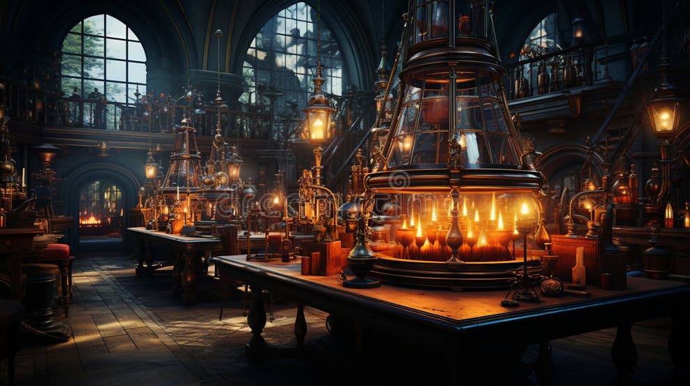 Alchemist Lab with Different Equipments Stock Illustration ...