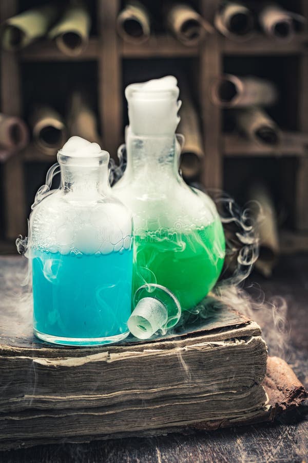 Alchemist Laboratory Full of Ancient Scrolls and Chemical Flask Stock ...