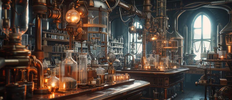 Alchemist Medieval Laboratory Stock Illustration - Illustration of room ...