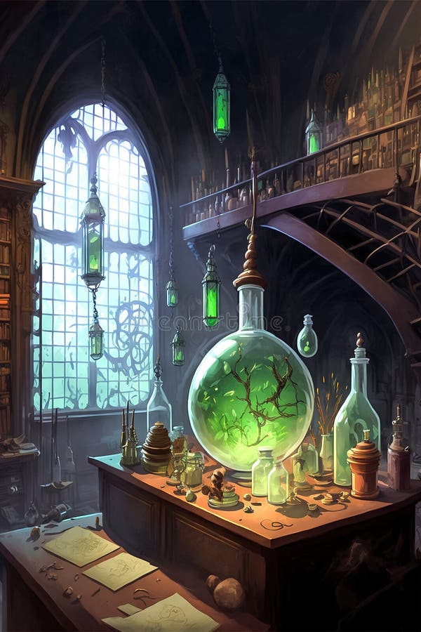 Alchemist S Desk, Flask with Magic Elixir, Vintage Laboratory Interior ...