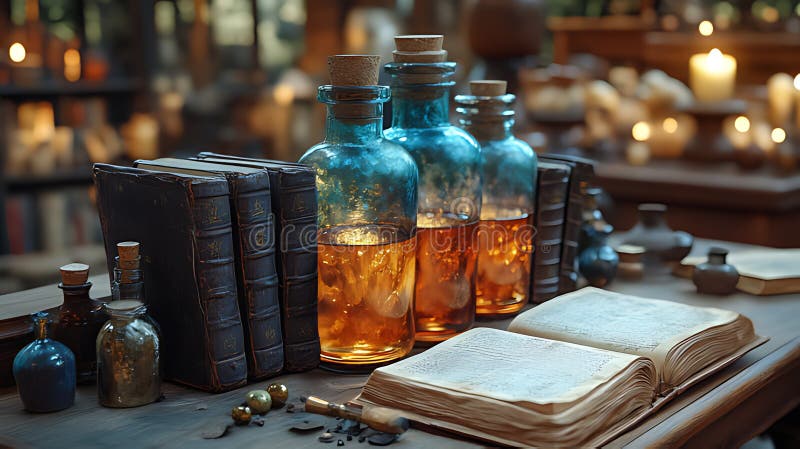 Alchemist S Potions, Books, Candles, Study Stock Illustration ...