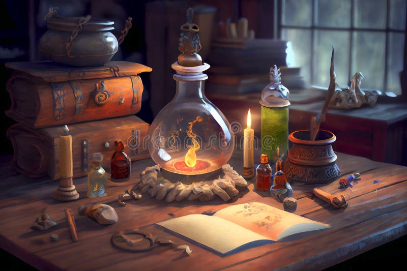 Alchemist Worktable. Wizard Laboratory, Generative Ai Illustration ...