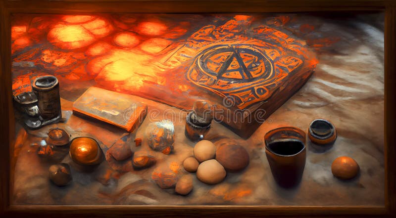 Alchemist Worktable. Wizard Laboratory with Scientific Flasks and ...