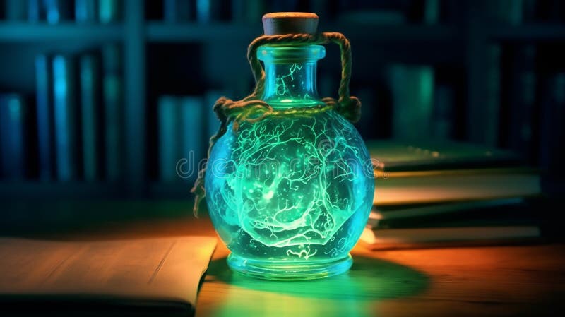 A Alchemists Flask with Glowing Fluid Inside.Generative AI Stock ...