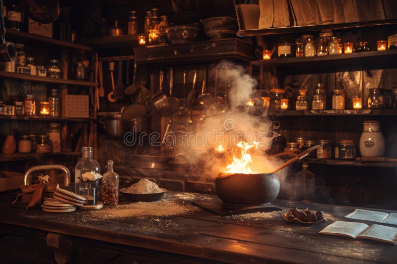 A Alchemists Workshop at Night Stock Photo - Image of alchemy, medieval ...