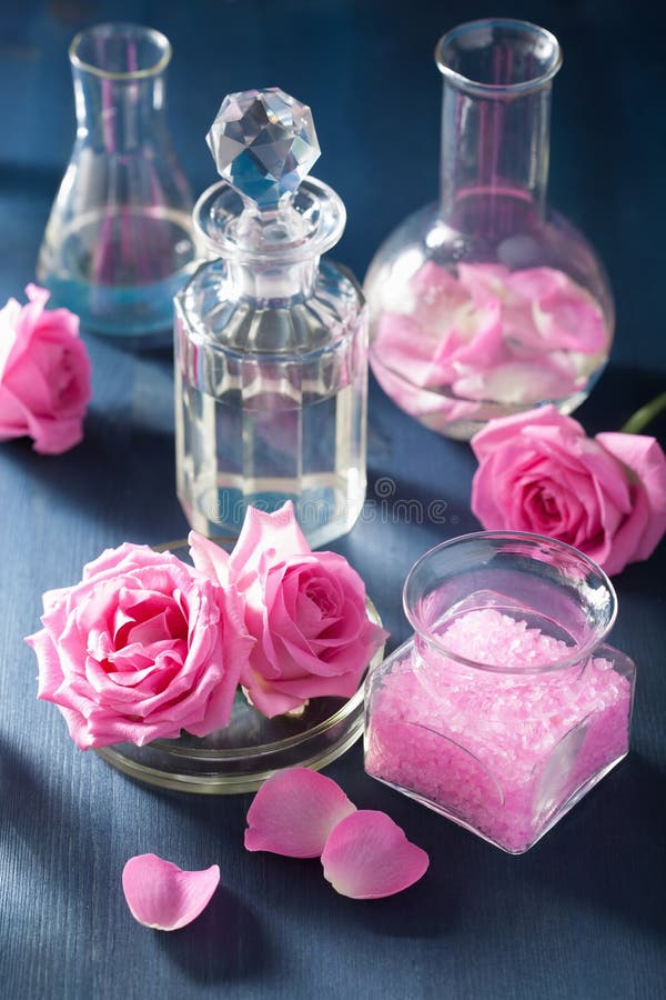 Alchemy and Aromatherapy with Rose Flowers and Chemical Flasks Stock ...