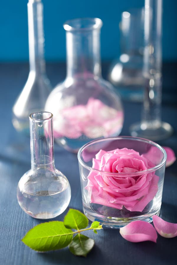 Alchemy and Aromatherapy Set with Rose Flowers and Chemical Flasks ...