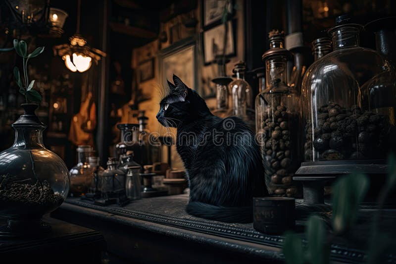Alchemy cat stock illustration. Illustration of crystal - 293640505
