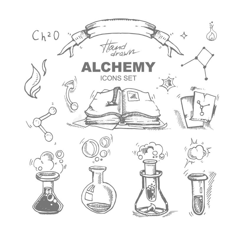 Alchemy icons set stock vector. Illustration of molecule - 57625195