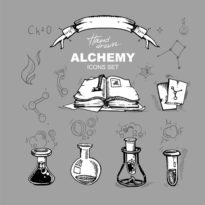 Alchemy icons set stock illustration. Illustration of experiment - 57625588