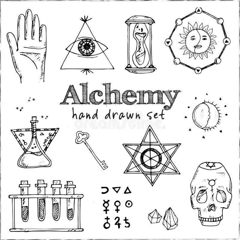 Alchemy Isolated Hand Drawn Doodles Vector Set Stock Vector ...