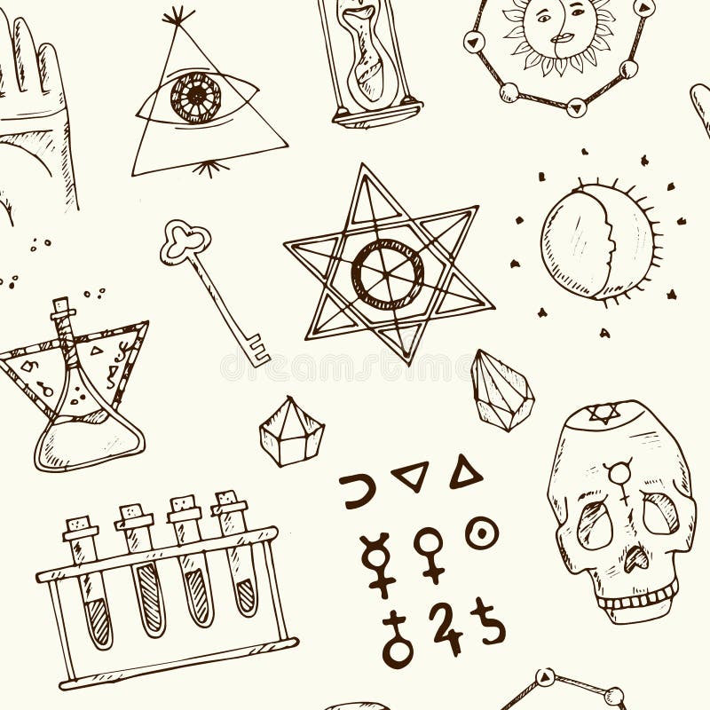 Alchemy Isolated Hand Drawn Doodles Vector Set Stock Vector ...