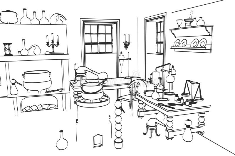 Alchemy laboratory stock illustration. Illustration of aludel - 70607772