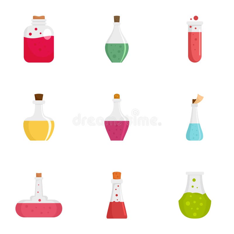 Alchemy Potion Icon Set, Flat Style Stock Vector - Illustration of icon ...