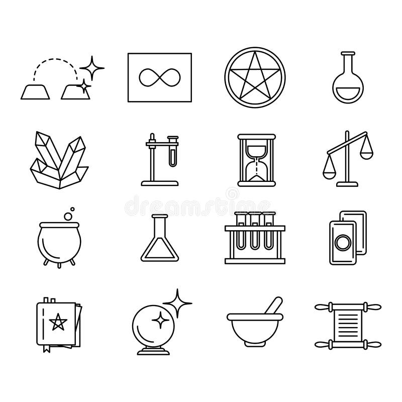 Magic And Alchemy Thin Line Art Icons Set Stock Vector - Illustration ...