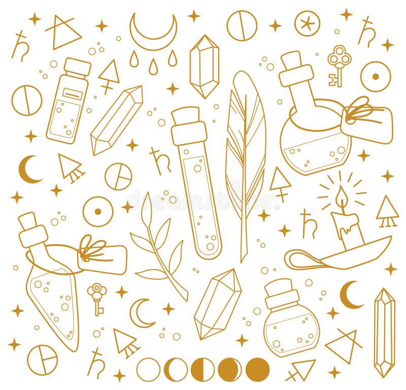 Set of Flasks and Alchemy Symbols Stock Vector - Illustration of moon ...