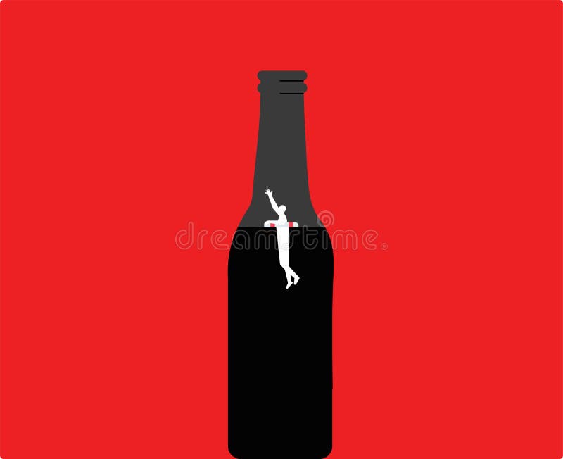 A Man Drowning in Alcohol Bottle Illustration Stock Illustration ...