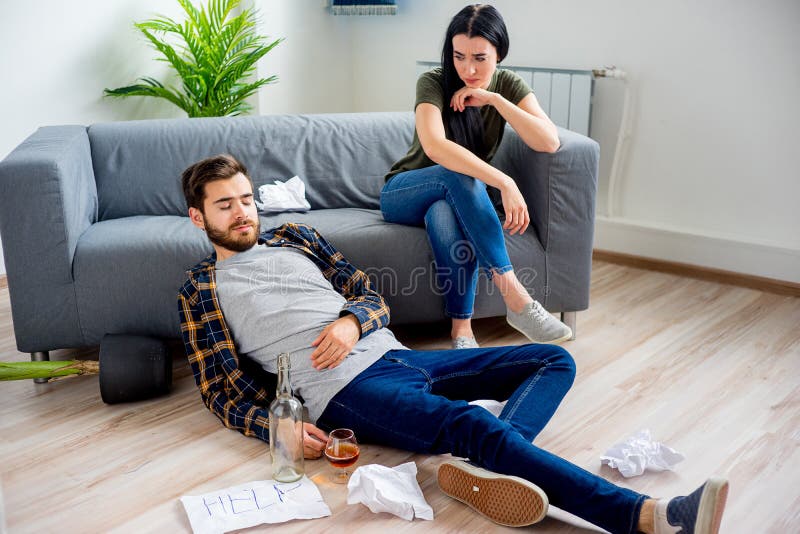 Alcohol addicted husband stock image. Image of divorce - 99890389