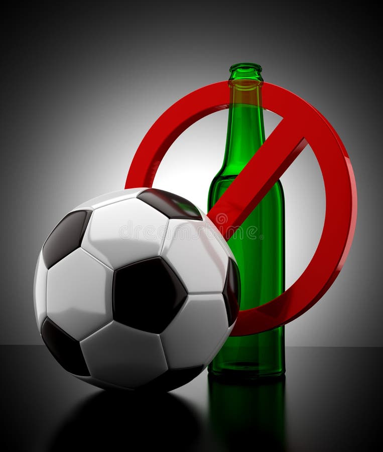 Alcohol Ban Beer Not Allowed Concept with Soccer Ball - 3D Illustration ...