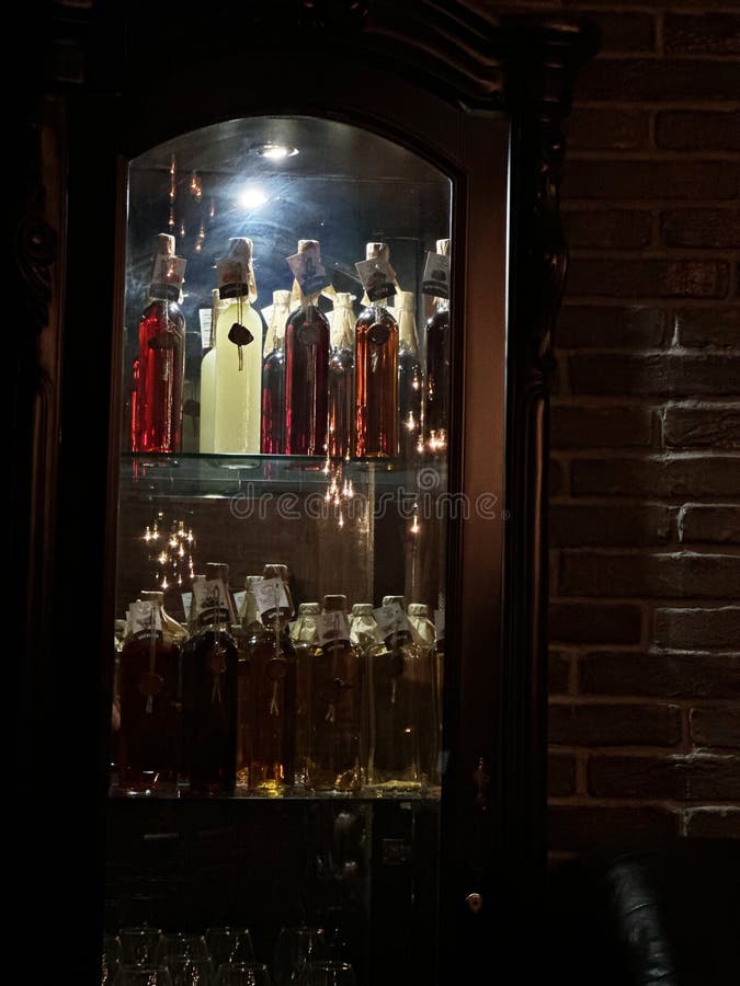 Alcohol in a Bar in the Dark Stock Photo - Image of ancient, wood ...