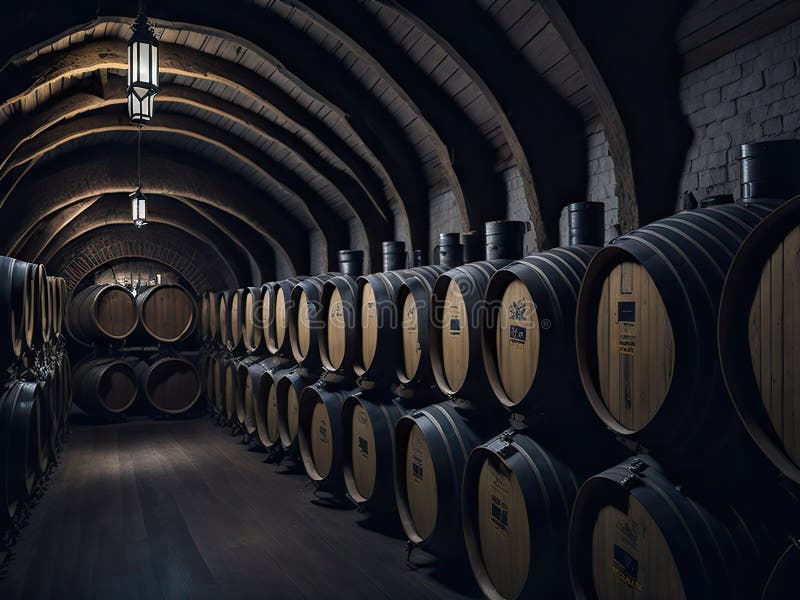 Alcohol Barrel Room Interior. Ai Generative Stock Illustration ...