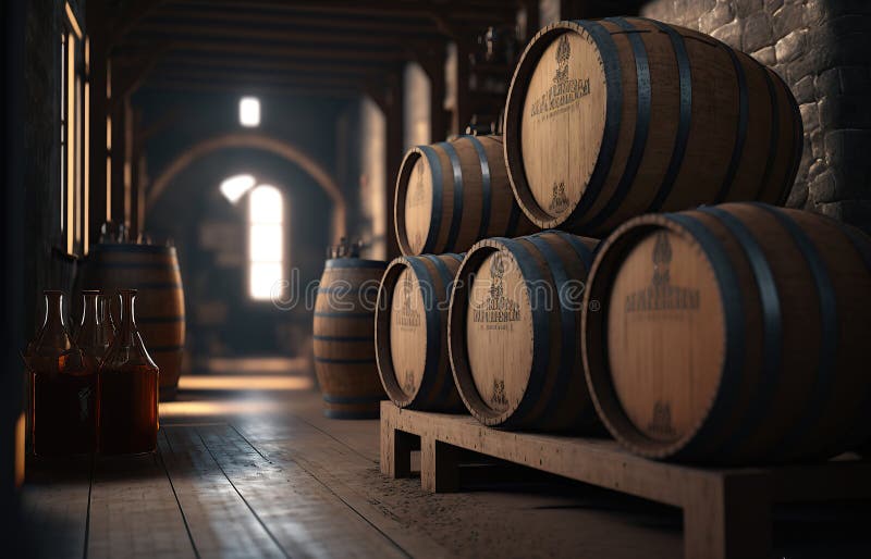 Alcohol Barrel Room Interior Created by Generative AI Stock ...