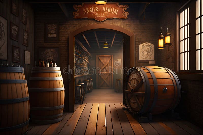 Alcohol Barrel Room Interior. Generative AI Stock Illustration ...
