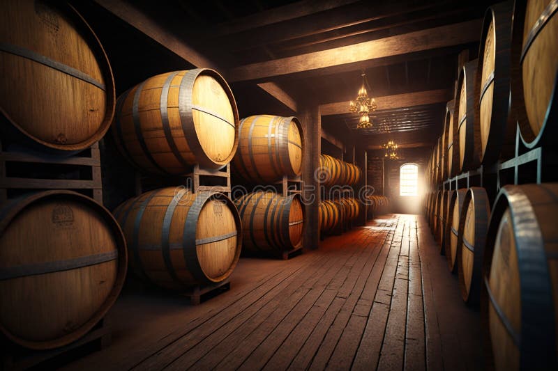 Alcohol Barrel Room Interior. Generative AI Stock Illustration ...