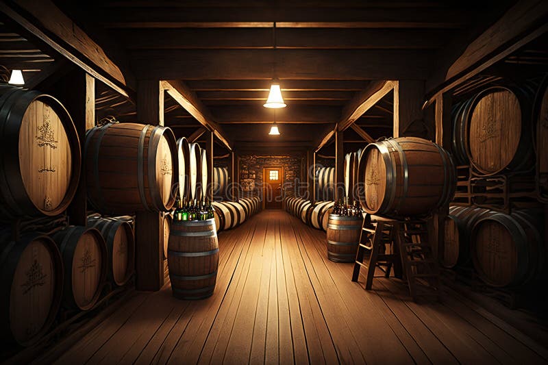 Alcohol Barrel Room Interior. Generative AI Stock Illustration ...