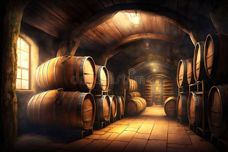 Alcohol Barrel Room Interior. Generative AI Stock Illustration ...