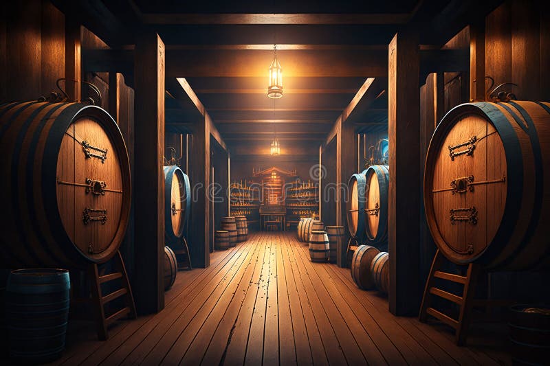 Alcohol Barrel Room Interior. Generative AI Stock Illustration ...